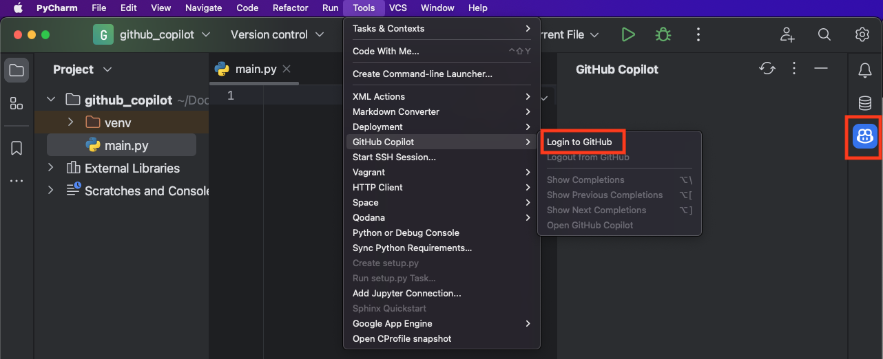 GitHub CopilotをPyCharmで使用するまでの手順